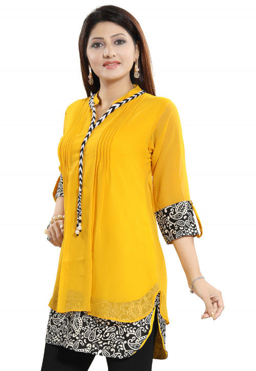 Buy Printed Georgette Tunic in Mustard Online : TCX31 - Utsav Fashion