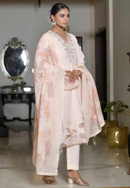 Buy Printed Linen Silk Pakistani Suit in Peach Online : KJN4769 - Utsav ...