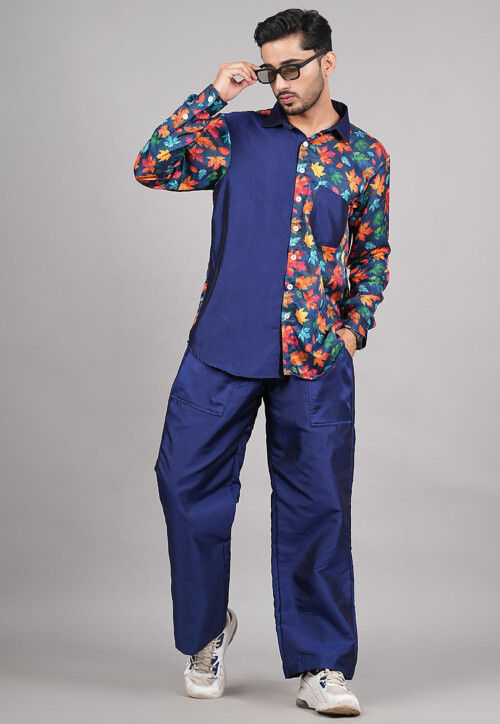 Buy Printed Modal Satin Co Ord Set in Navy Blue Online : MTE1907 ...
