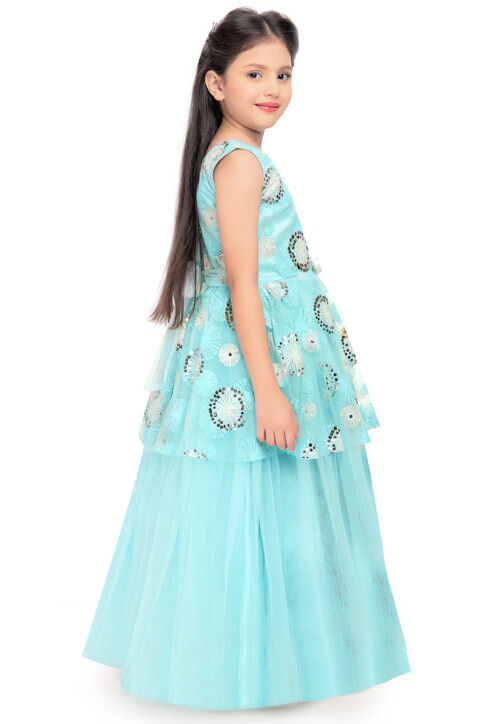 Buy Printed Net Layered Gown in Sky Blue Online : UKU1446 - Utsav Fashion