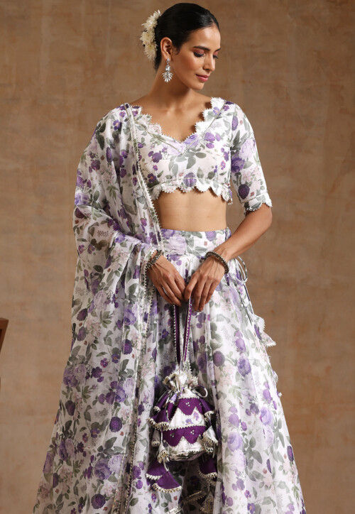 Buy Printed Organza Lehenga in White Online : LJN1843 - Utsav Fashion