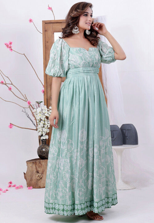 Buy Printed Polyester Maxi Dress in Sea Green Online : TWJ5325 - Utsav ...