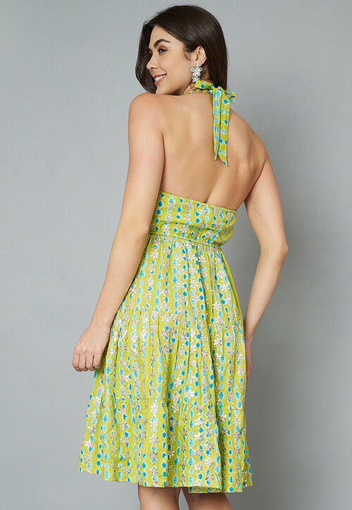 Buy Printed Pure Cotton Aline Dress in Light Green Online : TLU224 ...