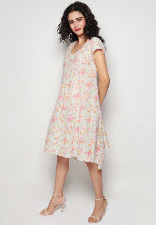 Buy Printed Pure Cotton Aline Dress in Off White Online : TXL156 ...