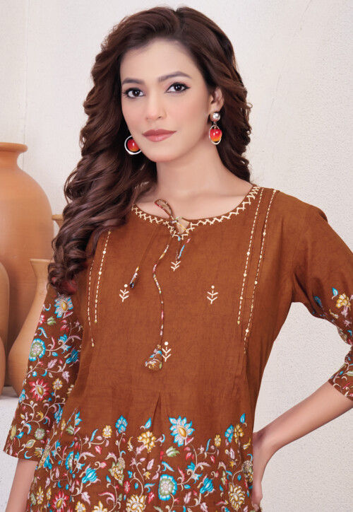 Buy Printed Pure Cotton Co Ord Set in Brown Online : TGW4669 - Utsav ...