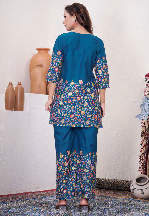 Buy Printed Pure Cotton Co Ord Set in Teal Blue Online : TGW4672 ...