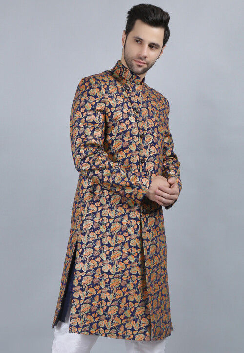 Buy Printed Pure Cotton Long Jacket in Navy Blue Online : MHR175 ...