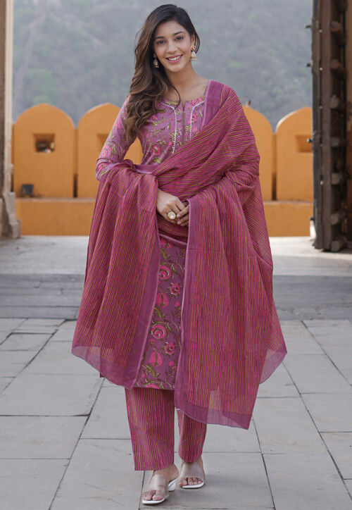 Buy Printed Pure Cotton Pakistani Suit in Purple Online : KPX115 ...