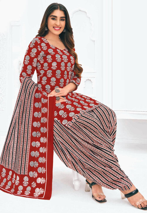 Buy Printed Pure Cotton Punjabi Suit in Maroon Online : KHBZ1625 ...