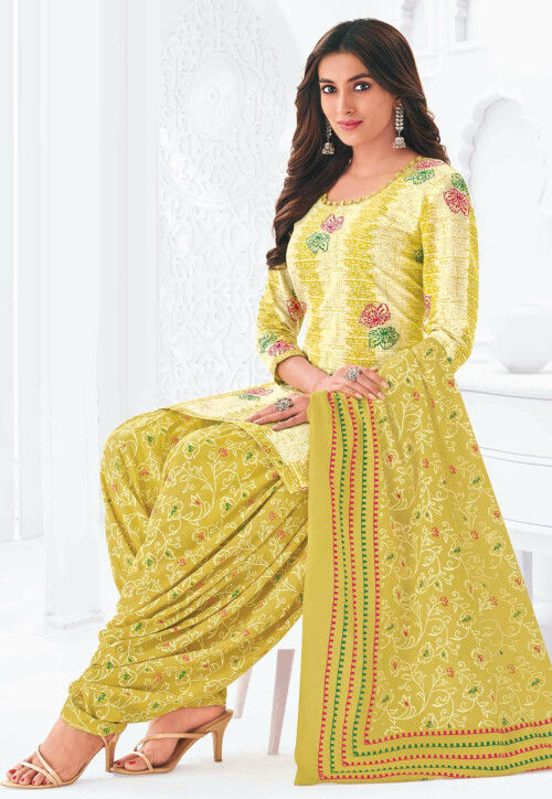 Buy Printed Pure Cotton Punjabi Suit in Yellow Online : KHBZ1638 ...
