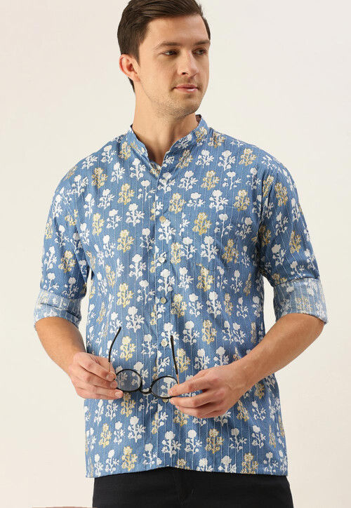 Buy Printed Pure Cotton Shirt in Blue Online : MTR2858 - Utsav Fashion