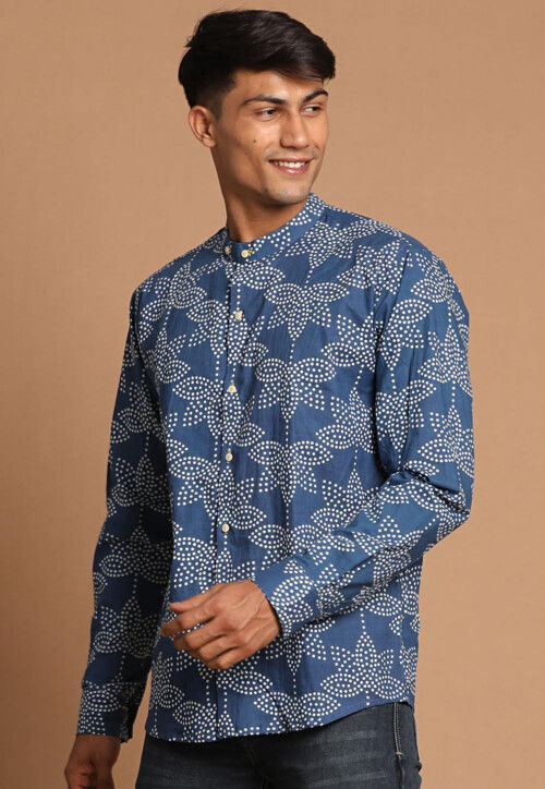 Buy Printed Pure Cotton Shirt in Indigo Blue Online : MTR3459 - Utsav ...