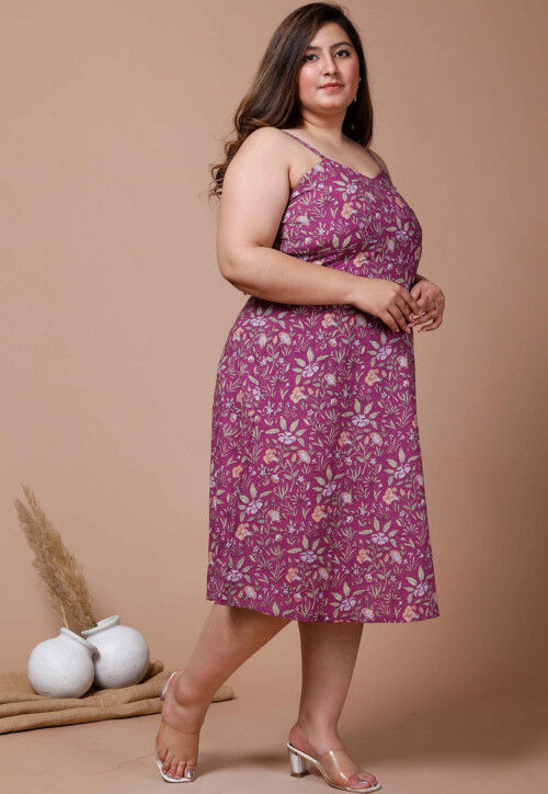 Buy Printed Pure Cotton Short Dress in Purple Online : TFP211 - Utsav ...