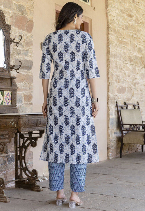 Buy Printed Pure Cotton Straight Kurta Set in White Online : TUV683 ...