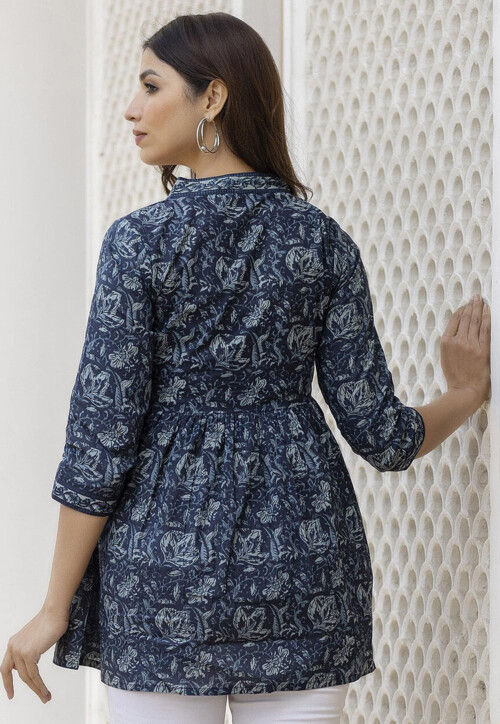 Buy Printed Pure Cotton Tunic in Navy Blue Online : TUV667 - Utsav Fashion