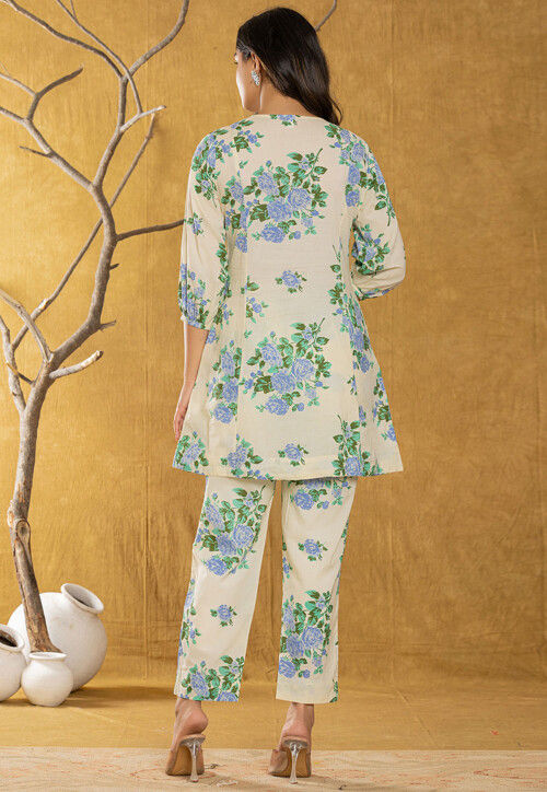 Buy Printed Pure Cotton Tunic Set in Cream Online : TXR1276 - Utsav Fashion