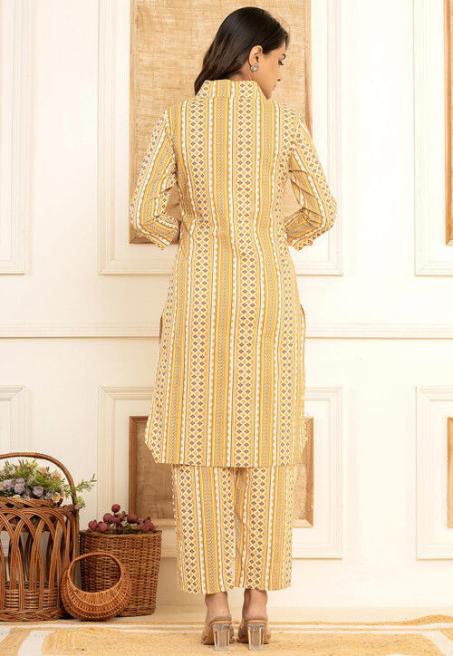 Buy Printed Pure Cotton Tunic Set in Light Mustard Online : TXR1173 ...