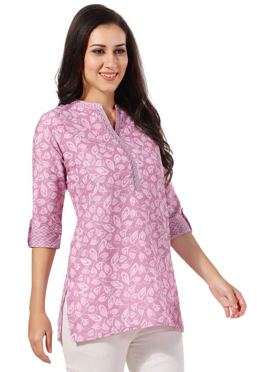 Buy Printed Rayon Kurti in Pink Online : TWJ5387 - Utsav Fashion