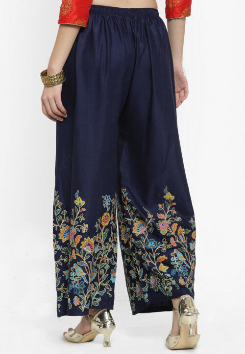Buy Printed Rayon Palazzo in Navy Blue Online : BGJ1670 - Utsav Fashion
