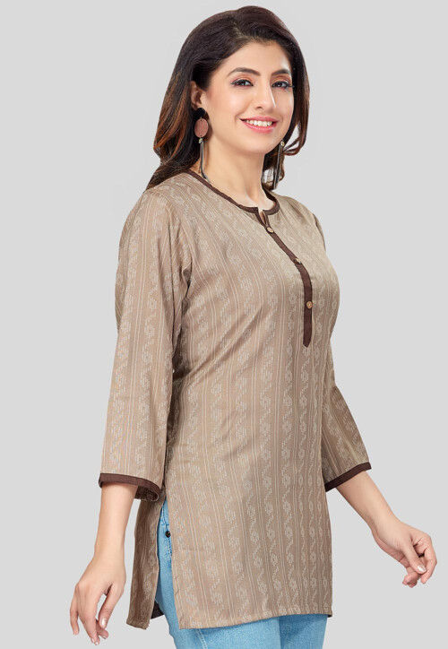 Buy Printed Rayon Straight Kurti in Beige Online : TCX160 - Utsav Fashion