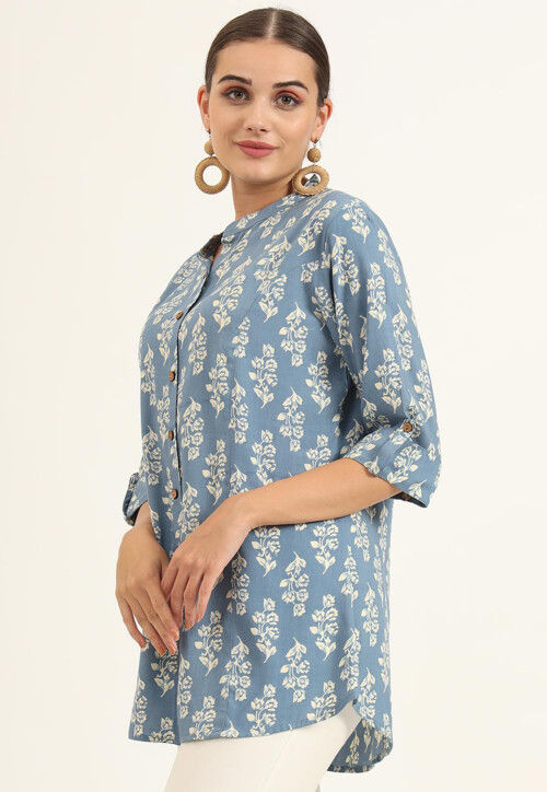 Buy Printed Rayon Top in Sky Blue Online : TKV606 - Utsav Fashion