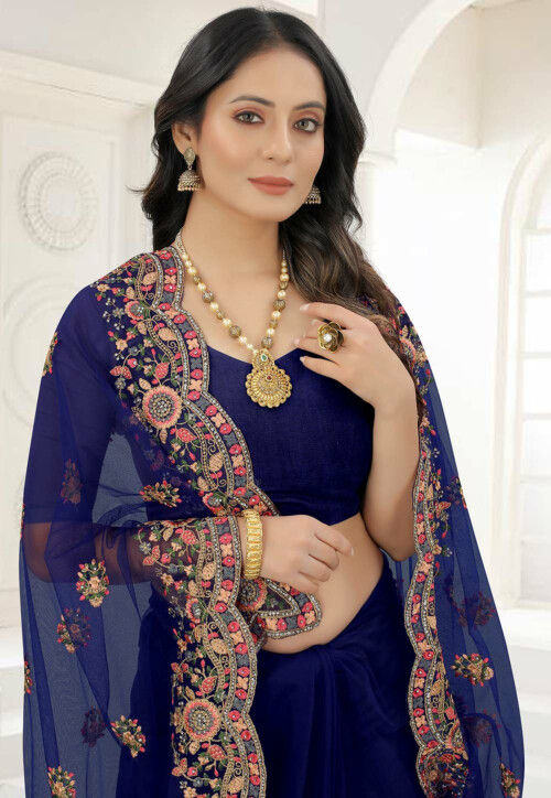 Buy Scalloped Net Saree in Navy Blue Online : SCBA3559 - Utsav Fashion