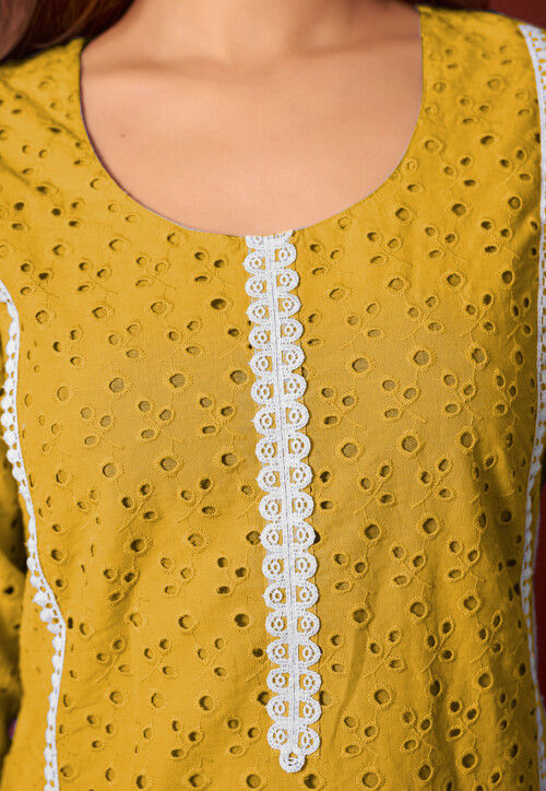 Buy Schiffli Pure Cotton Pakistani Suit in Mustard Online : KJZ327 ...