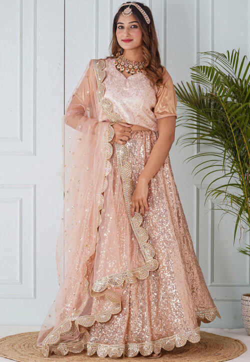 Buy Sequinned Georgette Lehenga in Peach Online : LJN1600 - Utsav Fashion