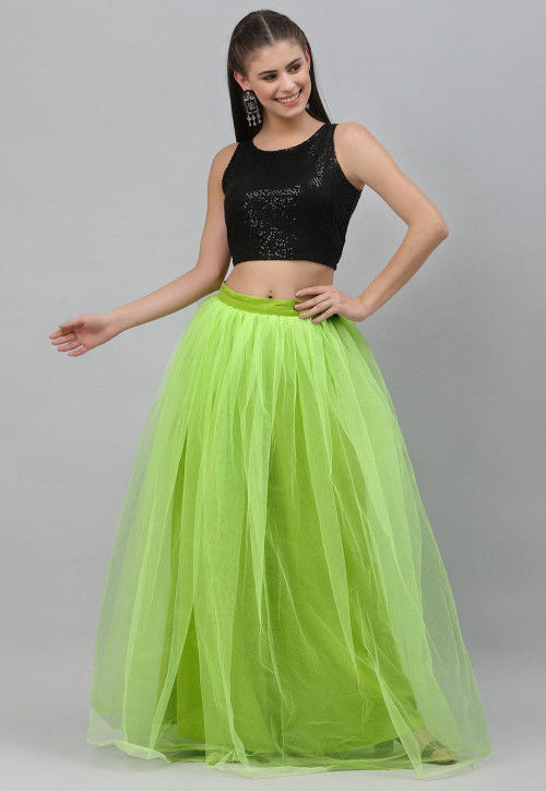 Buy Sequinned Net Crop Top in Black Online : TRB1655 - Utsav Fashion