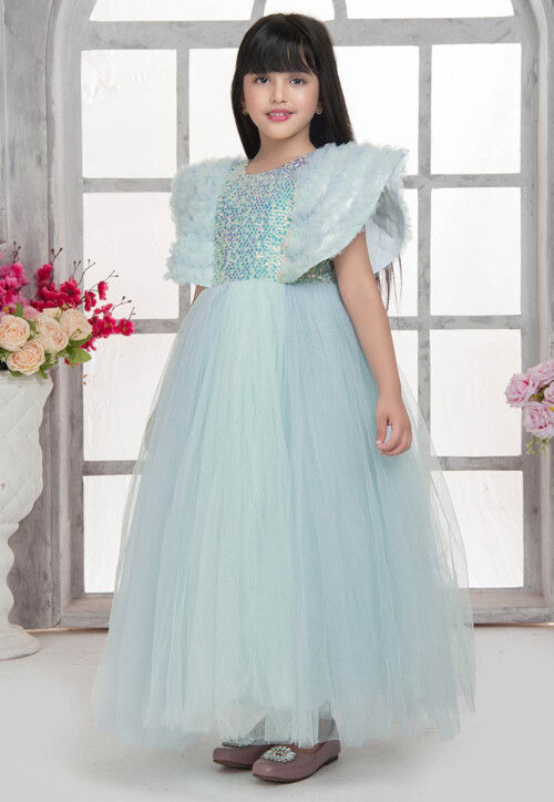 Buy Sequinned Net Gown in Blue Online : UKU1724 - Utsav Fashion