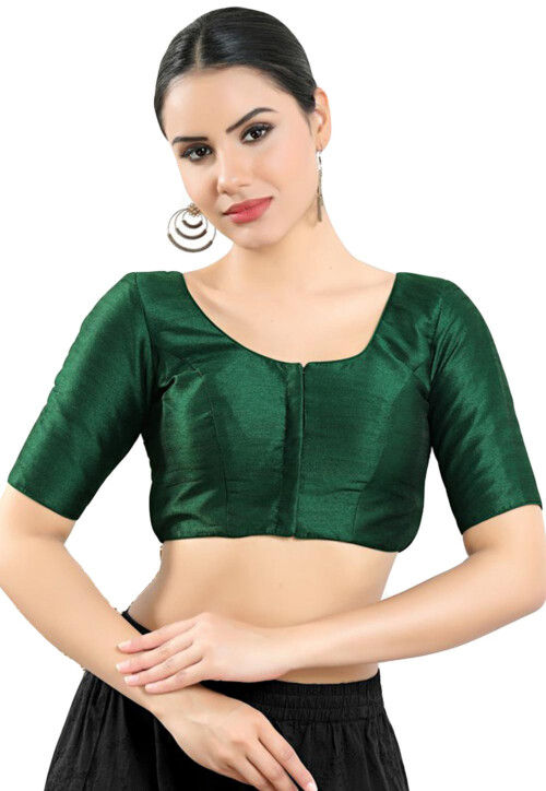 Buy Solid Color Art Silk Blouse in Dark Green Online : UVC1299 - Utsav ...