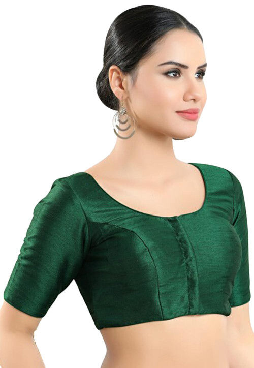 Buy Solid Color Art Silk Blouse in Dark Green Online : UVC1299 - Utsav ...