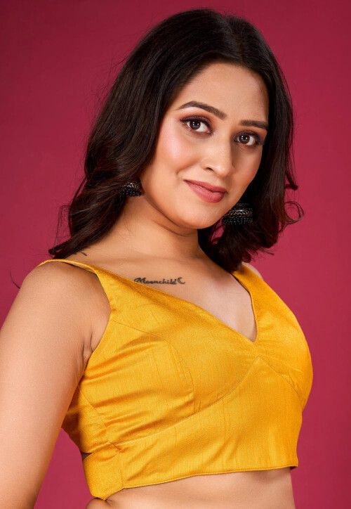 Buy Solid Color Art Silk Blouse in Mustard Online : UDY275 - Utsav Fashion