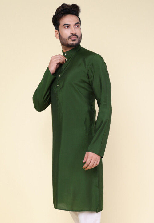 Buy Solid Color Art Silk Kurta in Dark Green Online : MRL13 - Utsav Fashion
