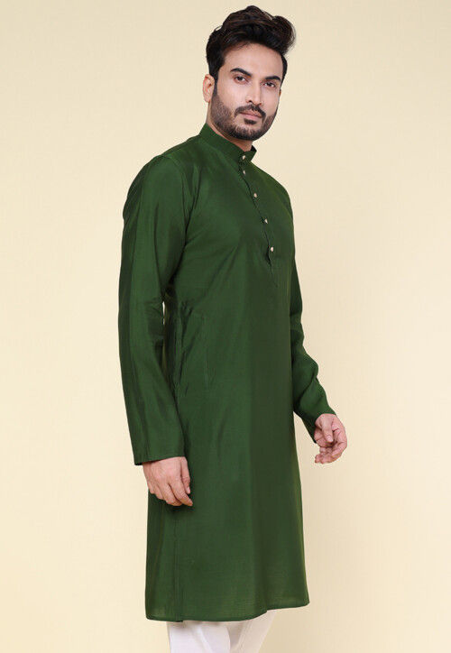 Buy Solid Color Art Silk Kurta in Dark Green Online : MRL13 - Utsav Fashion