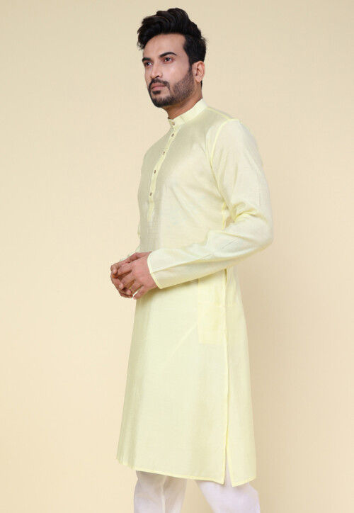 Buy Solid Color Art Silk Kurta in Light Yellow Online : MRL15 - Utsav ...