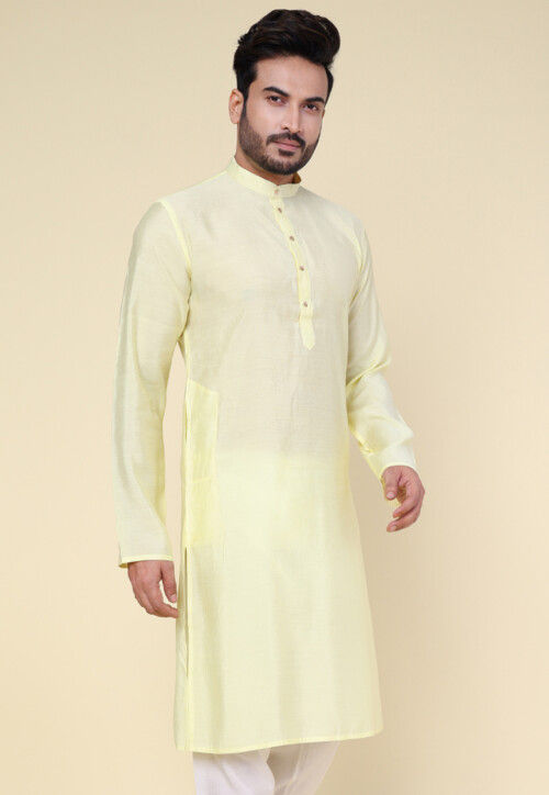 Buy Solid Color Art Silk Kurta in Light Yellow Online : MRL15 - Utsav ...