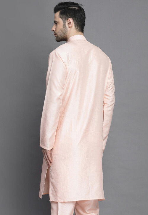 Buy Solid Color Art Silk Kurta in Peach Online : MXX176 - Utsav Fashion