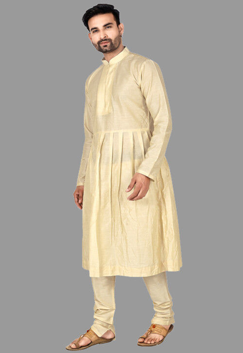 Buy Solid Color Art Silk Kurta Set in Beige Online : MGT900 - Utsav Fashion
