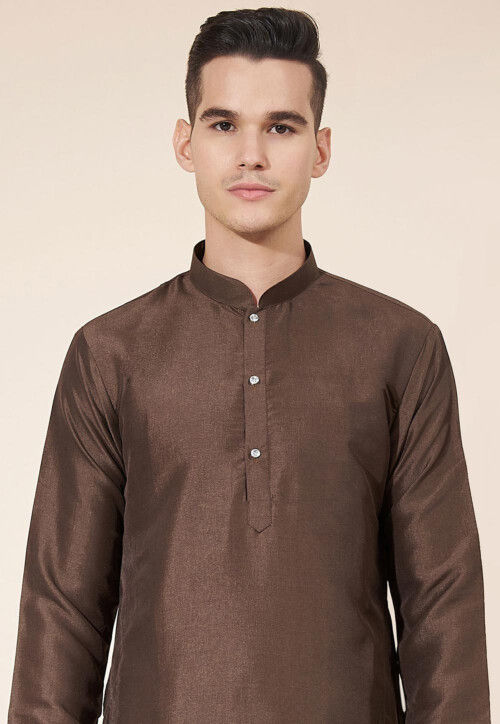 Buy Solid Color Art Silk Kurta Set in Brown Online : MKM1247 - Utsav ...