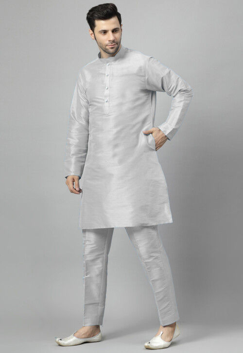 Buy Solid Color Art Silk Kurta Set in Grey Online : MXX1320 - Utsav Fashion