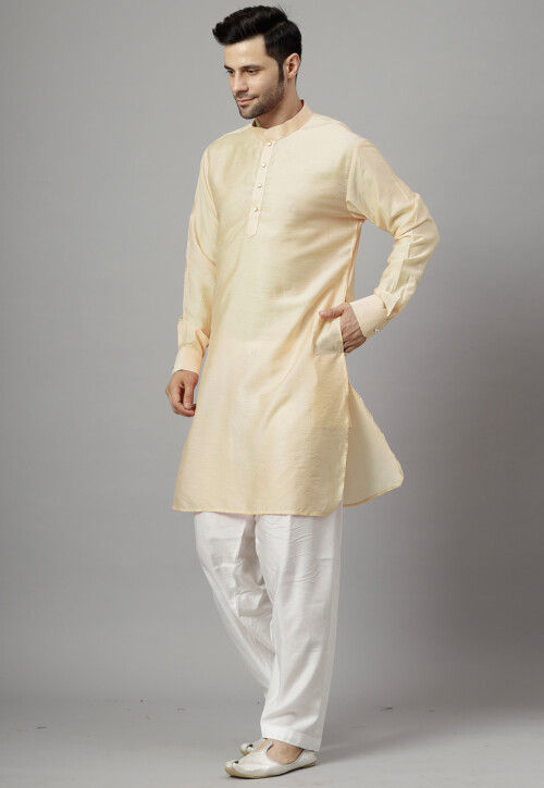 Buy Solid Color Art Silk Kurta Set in Light Biege Online : MXX1329 ...