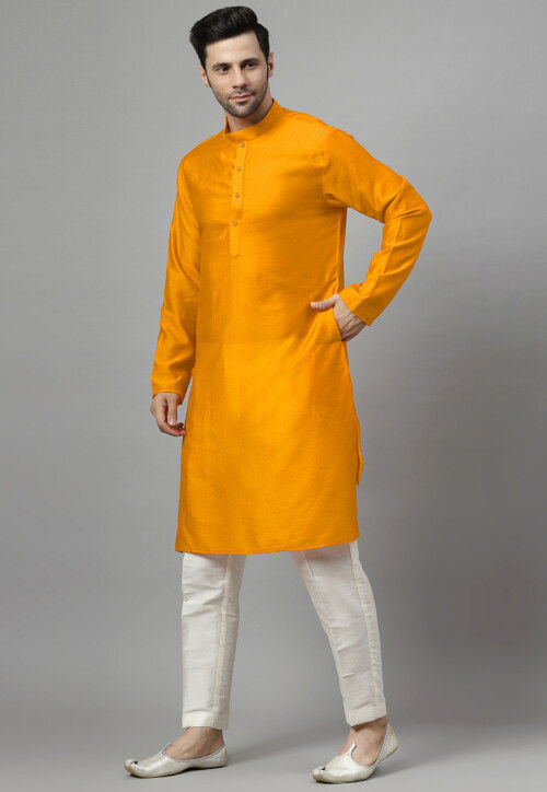 Buy Solid Color Art Silk Kurta Set in Mustard Online : MXX1220 - Utsav ...