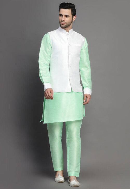 Buy Solid Color Art Silk Kurta Jacket Set in Sea Green Online : MXX112 ...
