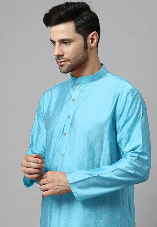 Buy Solid Color Art Silk Kurta Set in Sky Blue Online : MXX1364 - Utsav ...
