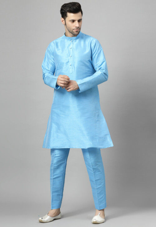Buy Solid Color Art Silk Kurta Set in Sky Blue Online : MXX953 - Utsav ...
