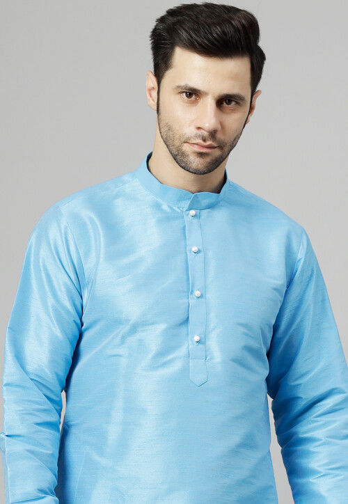 Buy Solid Color Art Silk Kurta Set in Sky Blue Online : MXX953 - Utsav ...