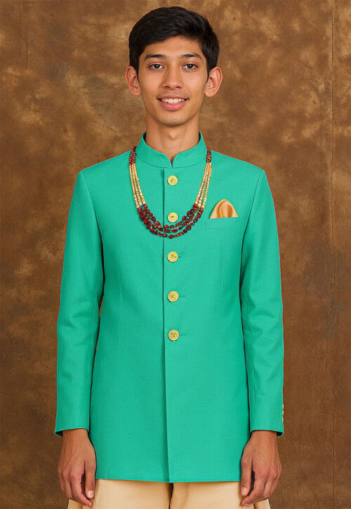 Buy Solid Color Art Silk Sherwani in Sea Green Online : UNJ2688 - Utsav ...