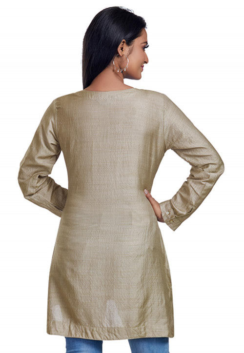 Buy Solid Color Art Silk Tunic in Light Fawn Online : TPG59 - Utsav Fashion