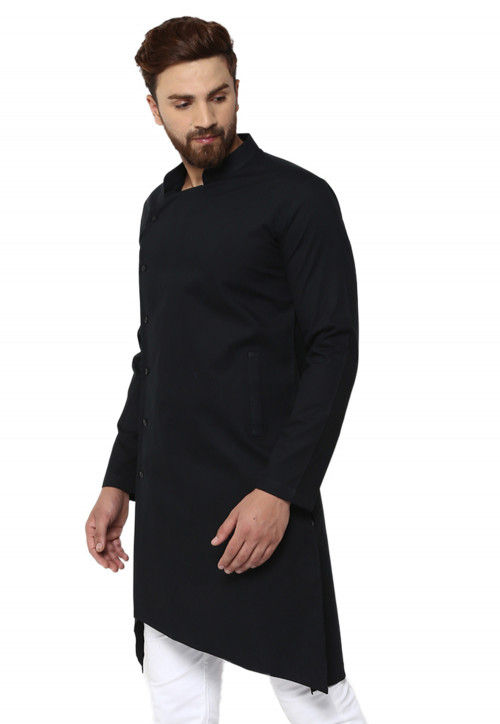 Buy Solid Color Cotton Asymmetric Kurta in Black Online : MEE693 ...